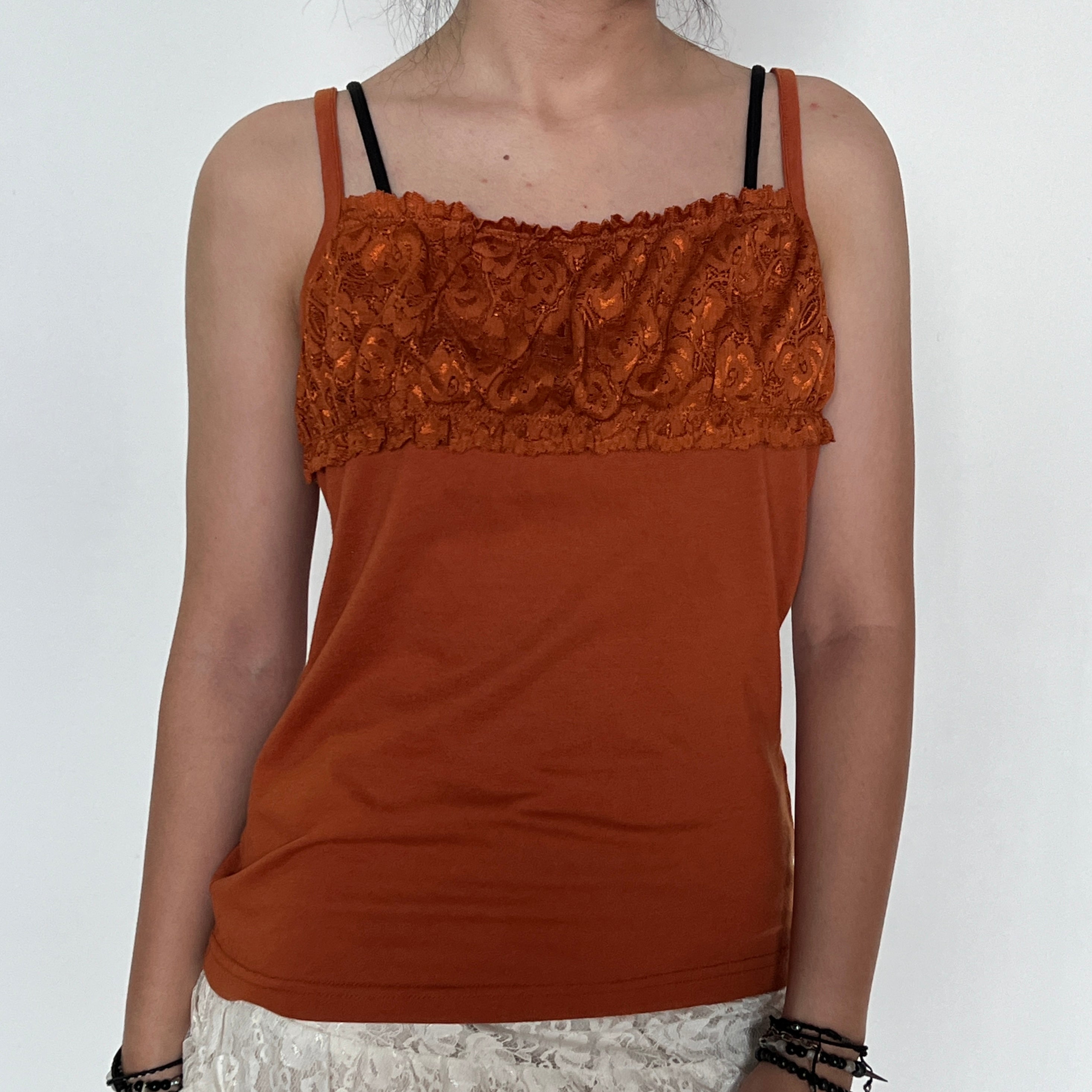Burnt Orange Lace Ruched Chest Cami Top – re.drmg
